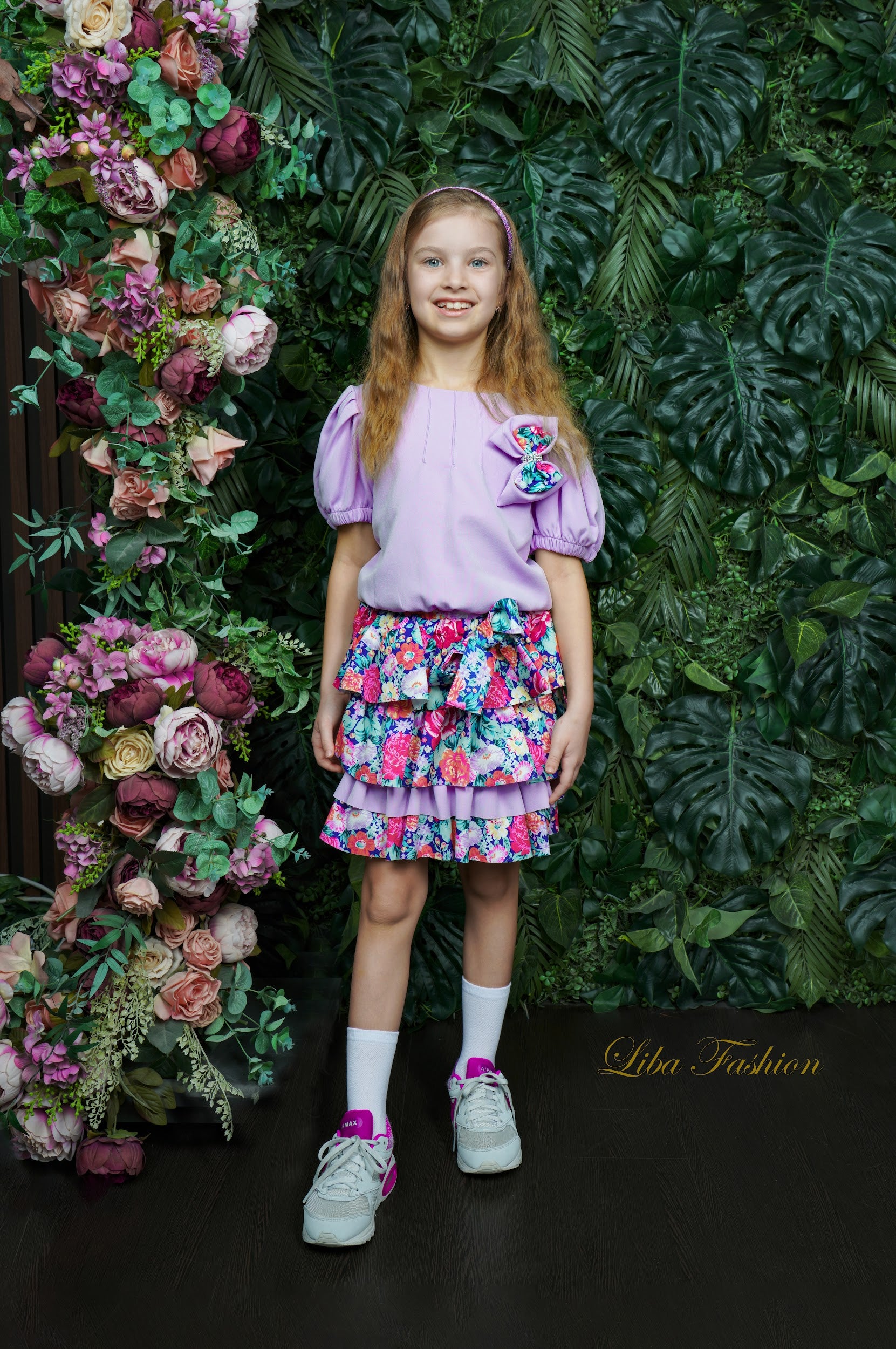 Rania Lilac Top and Multicolor Flower Skirt for Girls – Liba Fashion