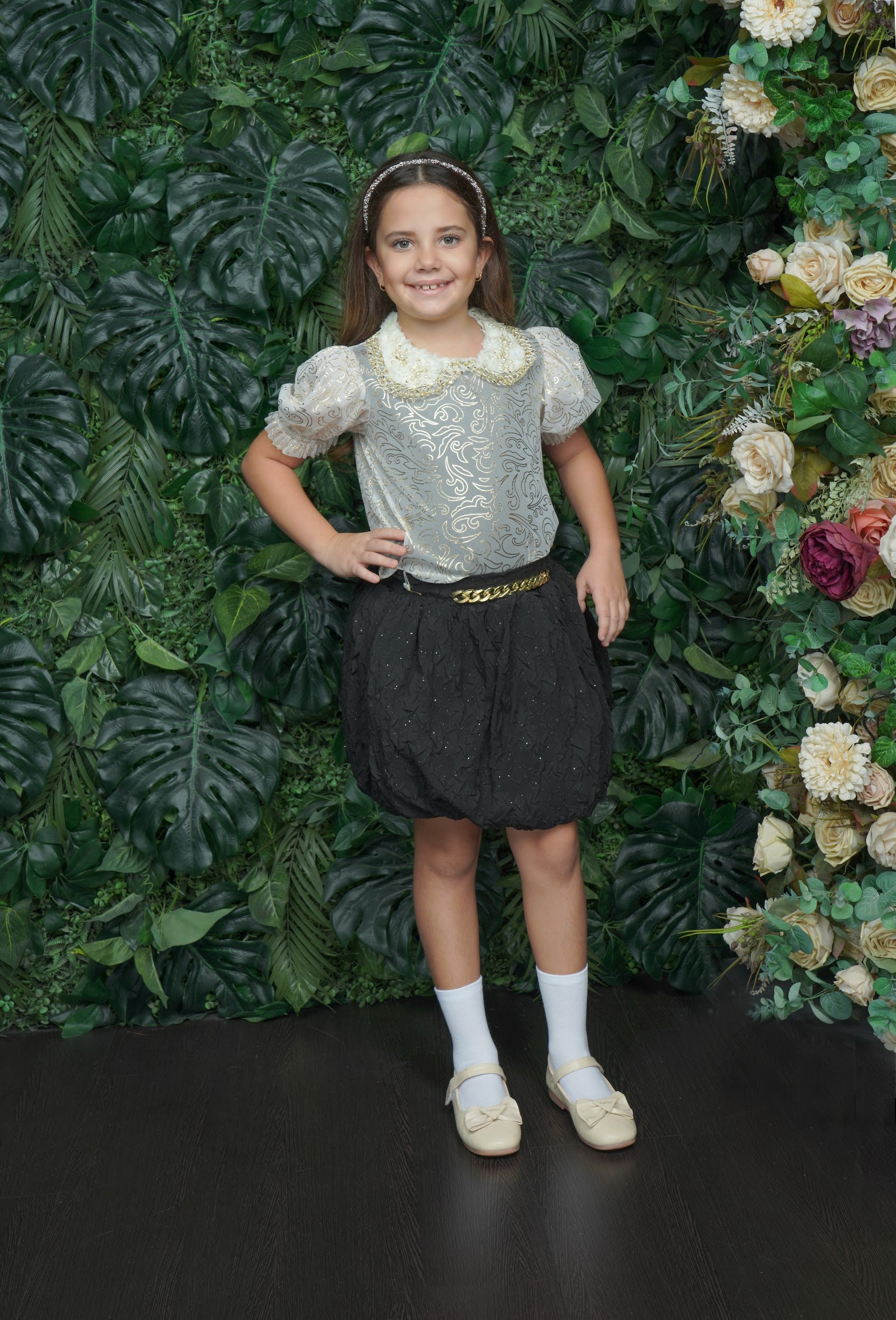 129 - Black Puff Sleeves Crop Top and Skirt for Girls – Liba Fashion