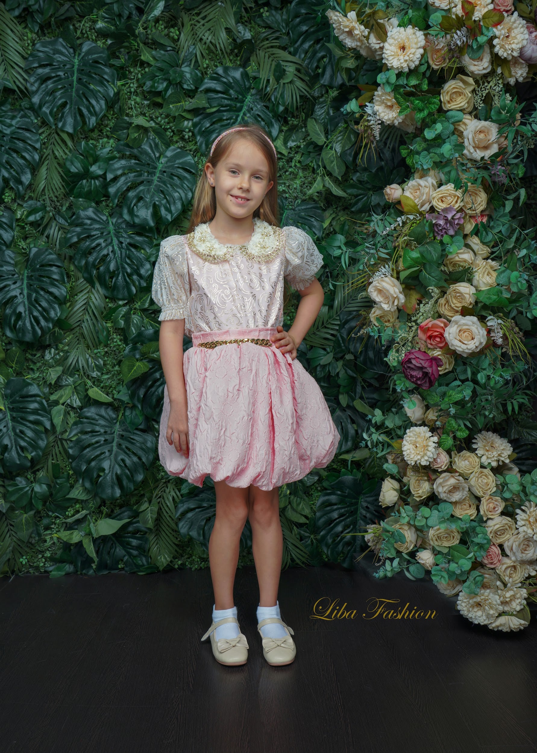 128 - Pink Puff Sleeves Crop Top and Skirt for Girls – Liba Fashion